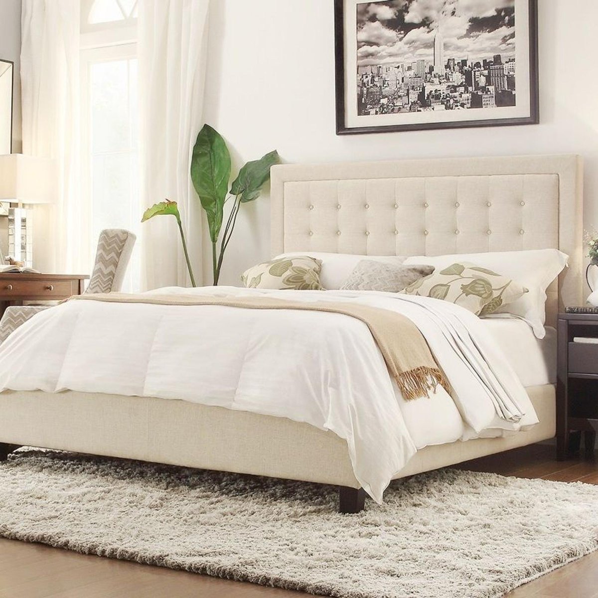 Istyle Jensen King Bed Frame Fabric Beige - Bunnings Australia