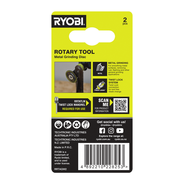 Ryobi 38mm Twist Lock Grinding Discs - 2 Pack - Bunnings Australia