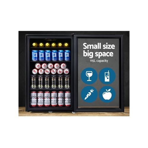 Devanti 115l Bar Fridge Glass Door W/light - Black - Bunnings Australia