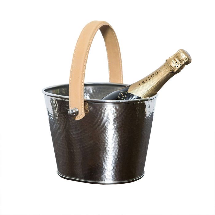 SSH COLLECTION Polo Ice Bucket - Hammered Nickel with Brown Leather ...