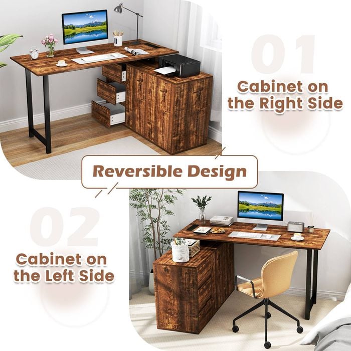 Costway L-Shaped Computer Desk Reversible Corner Office Table ...