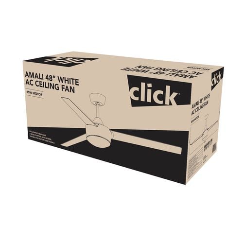 Click 3 Blade 122cm Amali White Ceiling Fan With Optional Light Kit ...