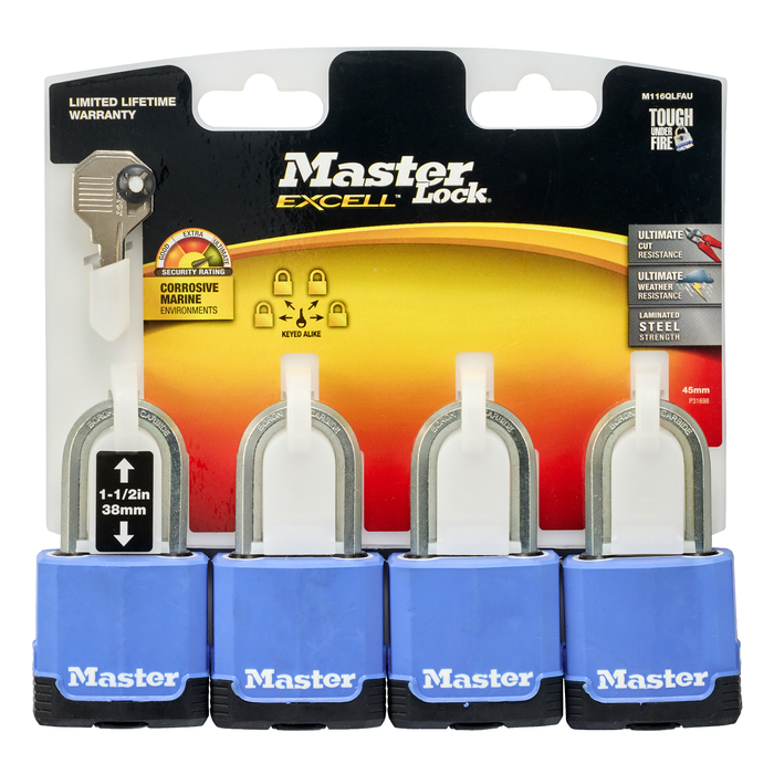 Master Lock 45mm Excell Covered Padlock - 4 Pack - Bunnings Australia