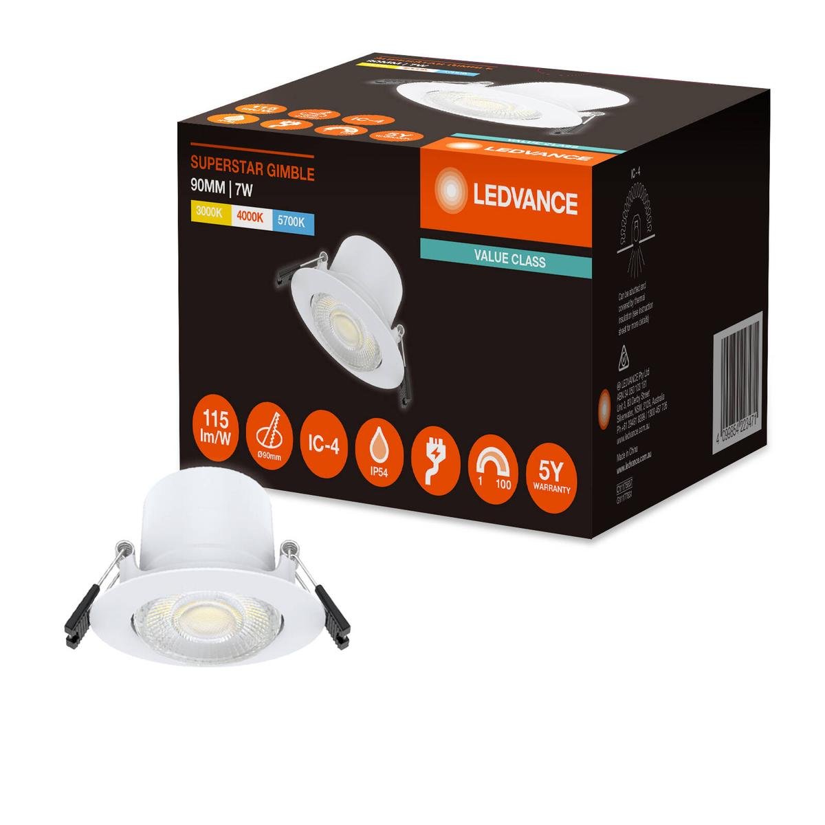 Ledvance Downlight Gimble LED 90mm White Tri-Colour 7W - Bunnings Australia