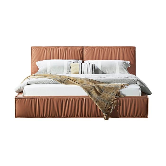 Queen Bed Frame PU leather KD Slat in Wooden Legs in Brow