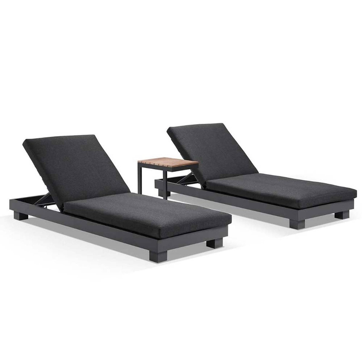 Outdoor Santorini Aluminium Sun Lounge Set In Charcoal W/ Side Table ...