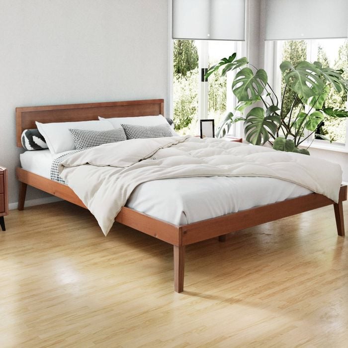 Artiss Bed Frame Queen Size Wooden Bed Base Walnut SPLAY - Bunnings ...