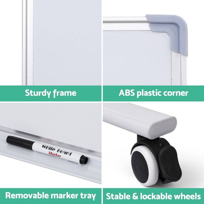 90x120cm Standing Whiteboard with Wheels Magnetic Double-Sided Erase ...