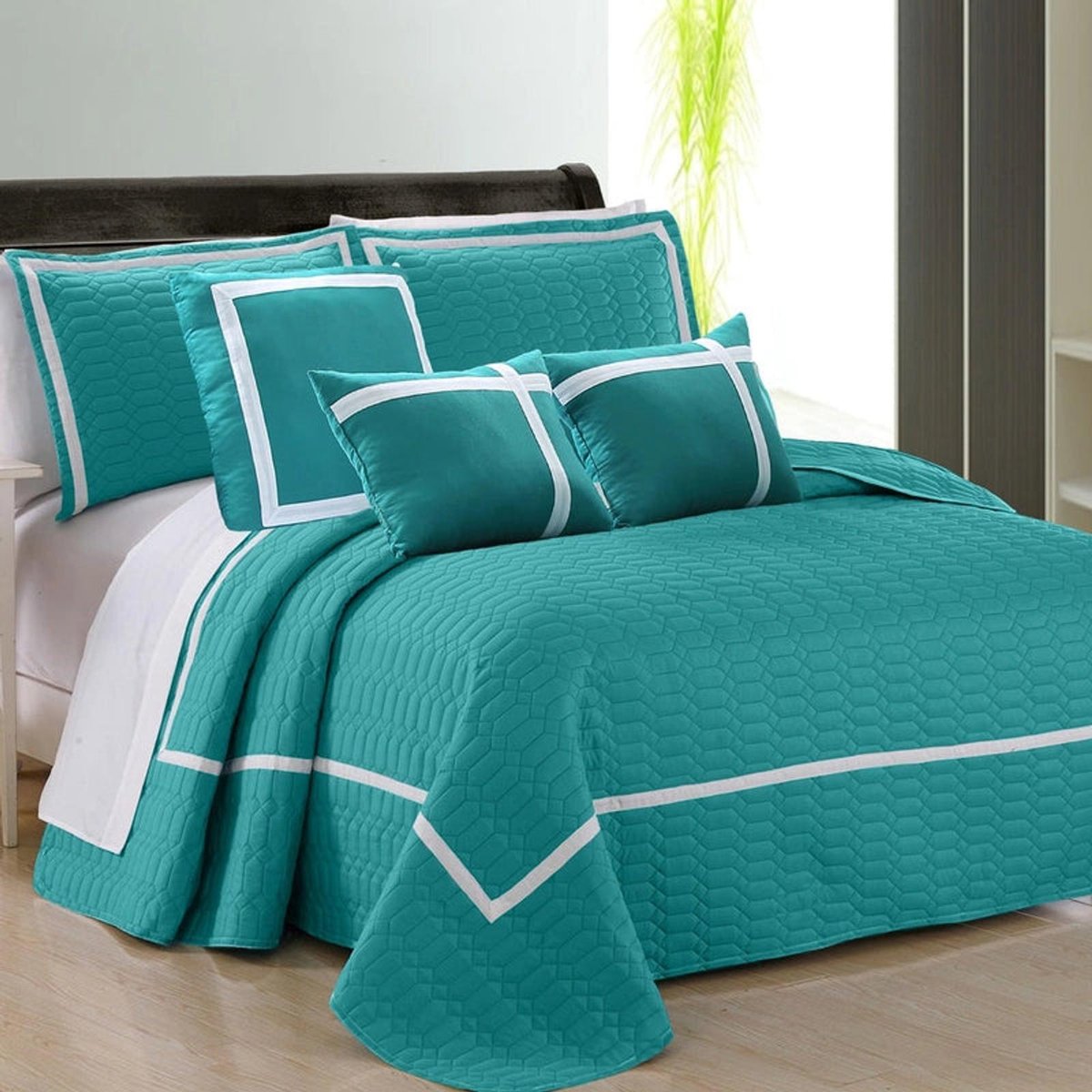 6pc Two-Tone Embossed Modern Comforter Set | King - Teal - Bunnings ...