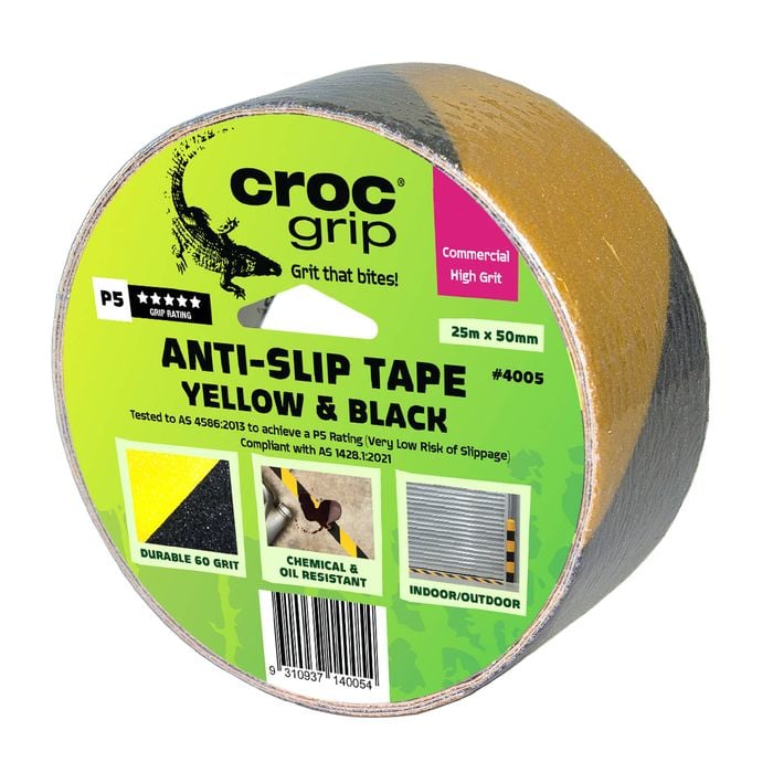 Croc Grip 25m x 50mm Yellow And Black Anti-Slip Tape - Bunnings Australia