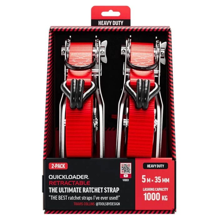Quickloader Retractable Ratchet Strap Tie Down 5m X 35mm 1000kg - 2 ...