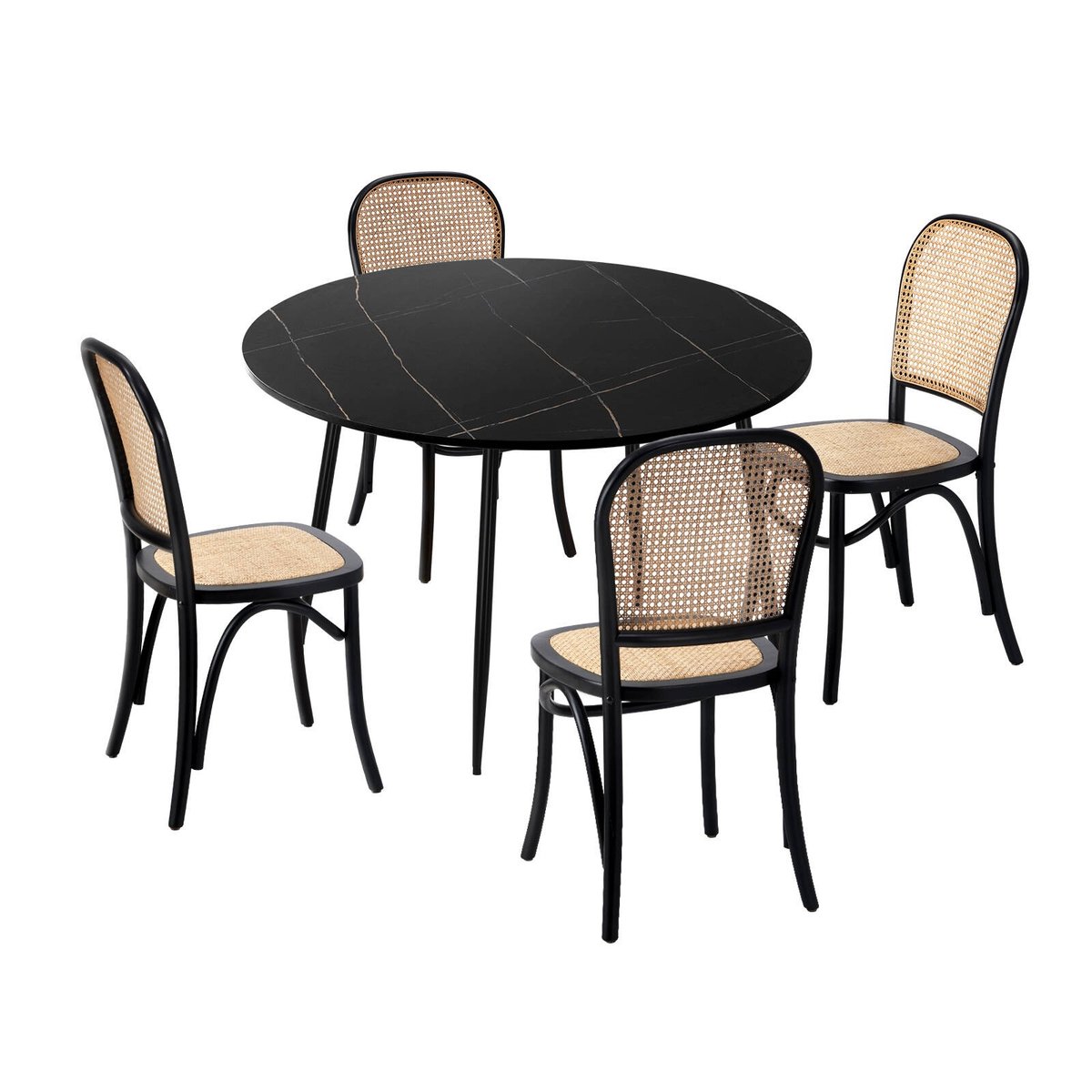 Oikiture 110cm Round Dining Table with 4PCS Dining Chairs Wooden Black ...