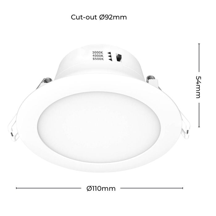 Arlec 9W 92mm Tri-Colour Dimmable LED Downlight Flushed Lens - 2 Pack ...