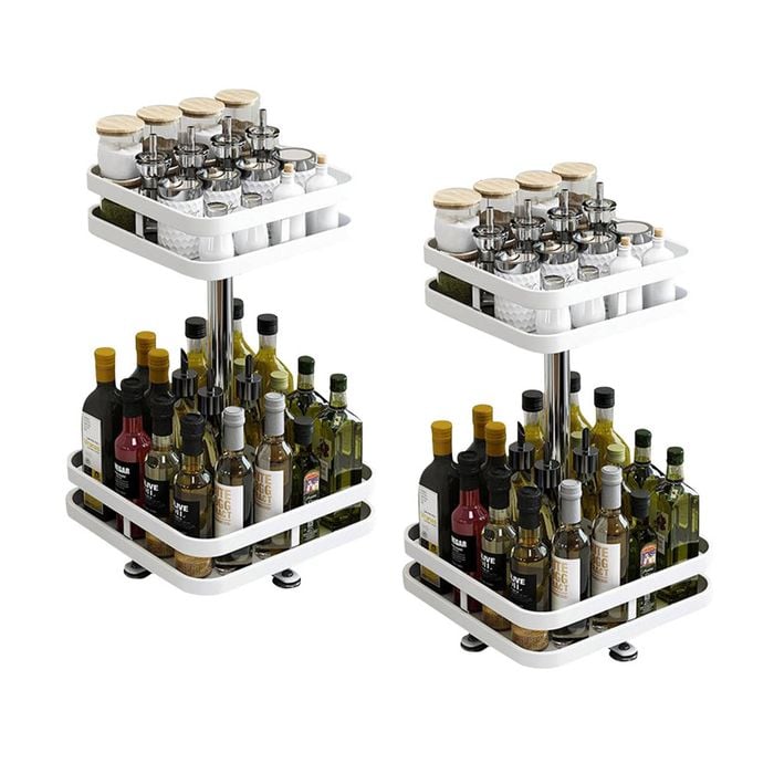 SOGA 2X 2 Tier White Steel Square Rotating Kitchen Countertop Organiser ...