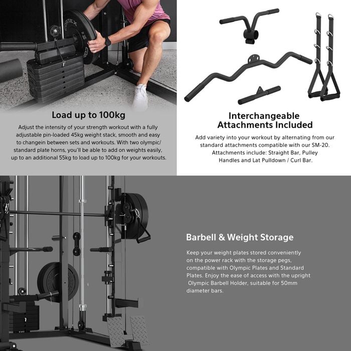 CORTEX SM-20 6-in-1 Power Rack with Smith & Cable Machine - Bunnings ...