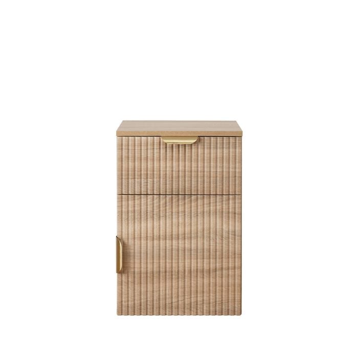 European Cabinetry Fluted Pull Brass Porto Bedside Table Natural Oak ...