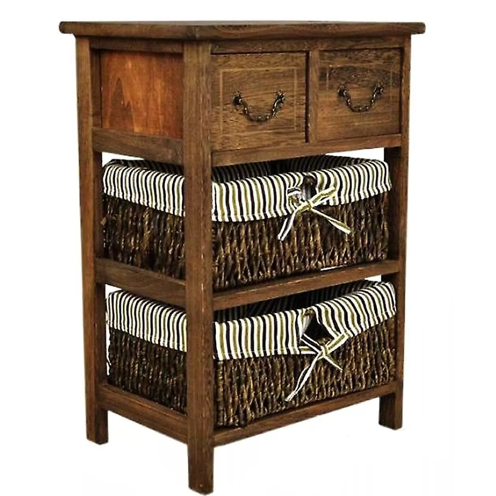 Splendid Living Brown Wicker Drawer Unit Wooden Storage Cabinet Tallboy ...