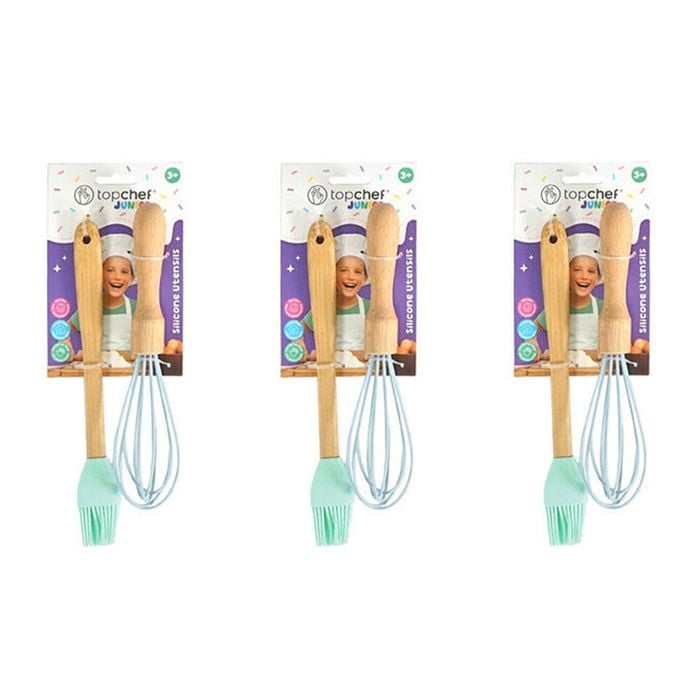 3x 2pc Topchef Silicone/Bamboo Whisk Brush Kids Baking Utensil Set ...