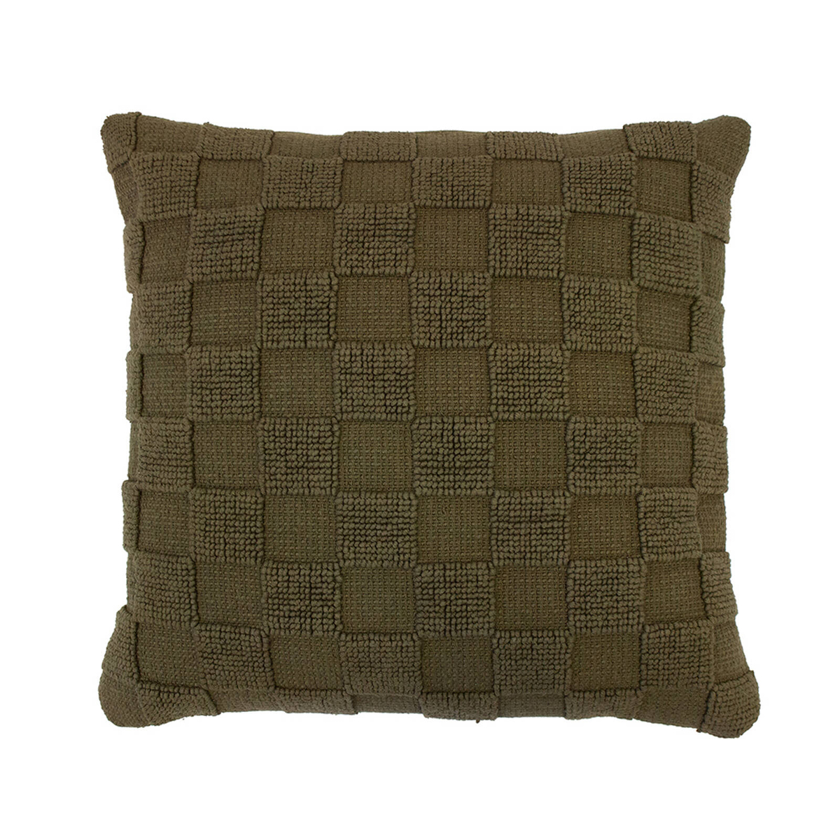 Bambury Harris 500GSM Cotton Square Checkerboard Cushion Olive ...