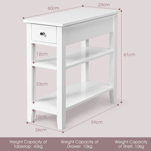Costway 3-Tier Bedside Table End Table w/1 Drawer & Open Shelf White ...