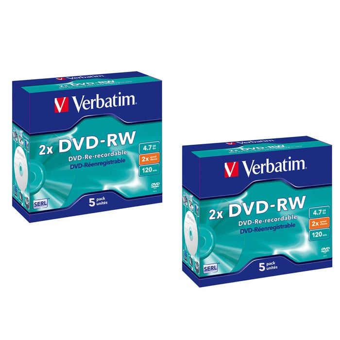 10pc Verbatim DVD-RW 4.7GB/120min 2x Speed Rewritable Blank Disc w/ Jewel Case - Bunnings Australia