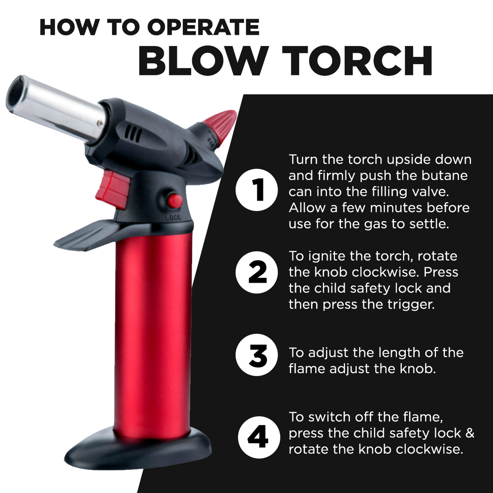 Gourmet Kitchen Refillable Butane Kitchen Blow Torch Red And Black Bunnings Australia