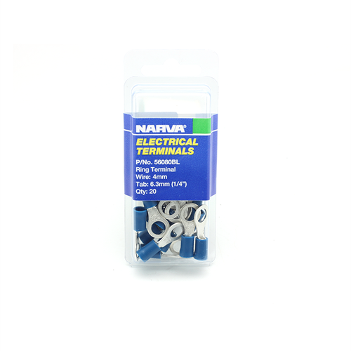 Narva 4mm Ring with 6.3mm Hole Electrical Ring Terminal - 20 Pack ...
