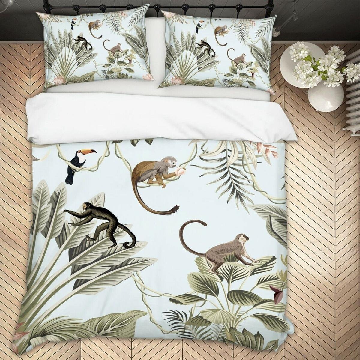 3D Long Tail Monkey 160 Bed Pillowcases Quilt King Single Size ...