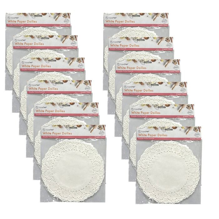 12x 20pc Topchef Round Paper Lace Decorative Doilies Pack 24cm White ...