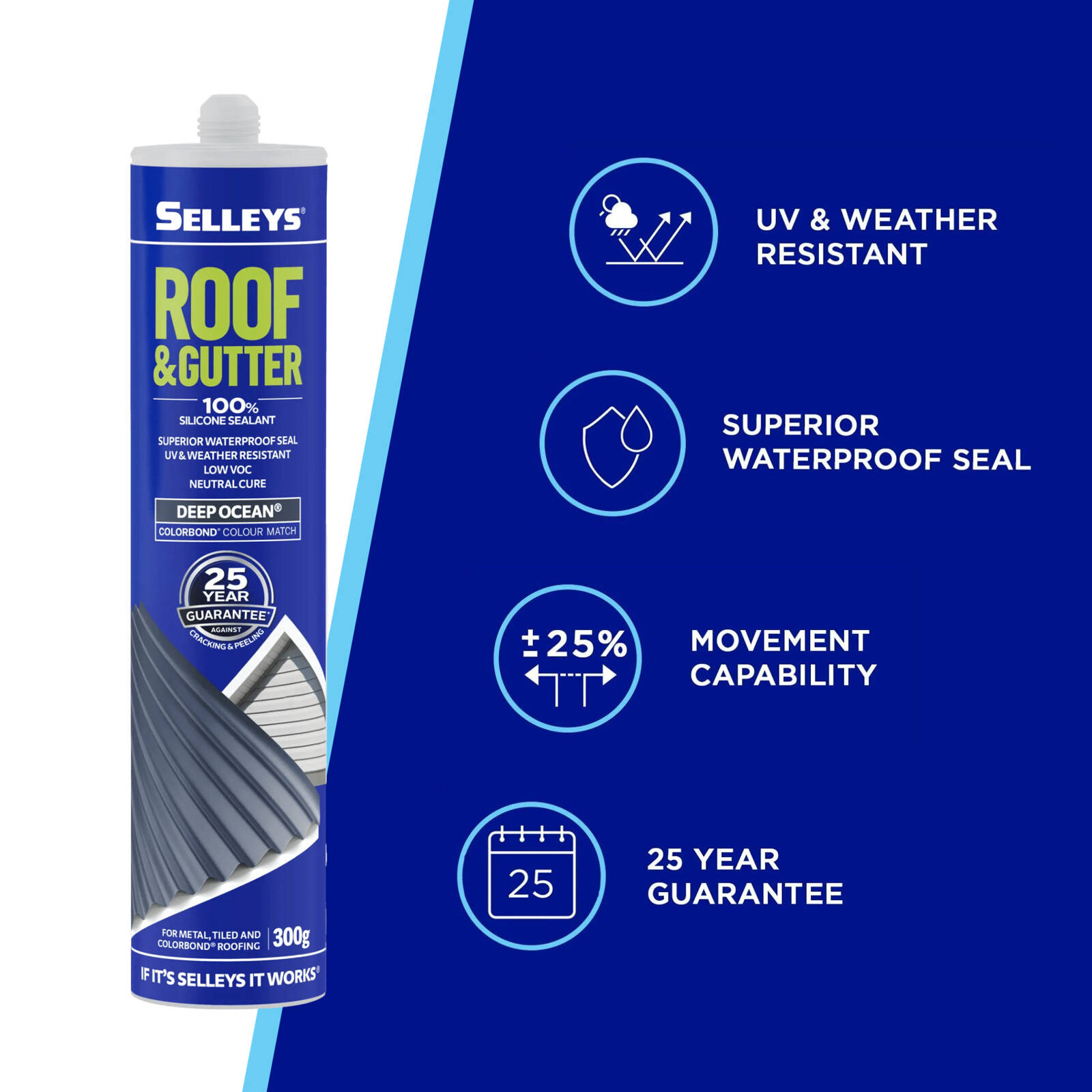 Selleys 300g Deep Ocean Roof And Gutter Silicone Waterproof Sealant