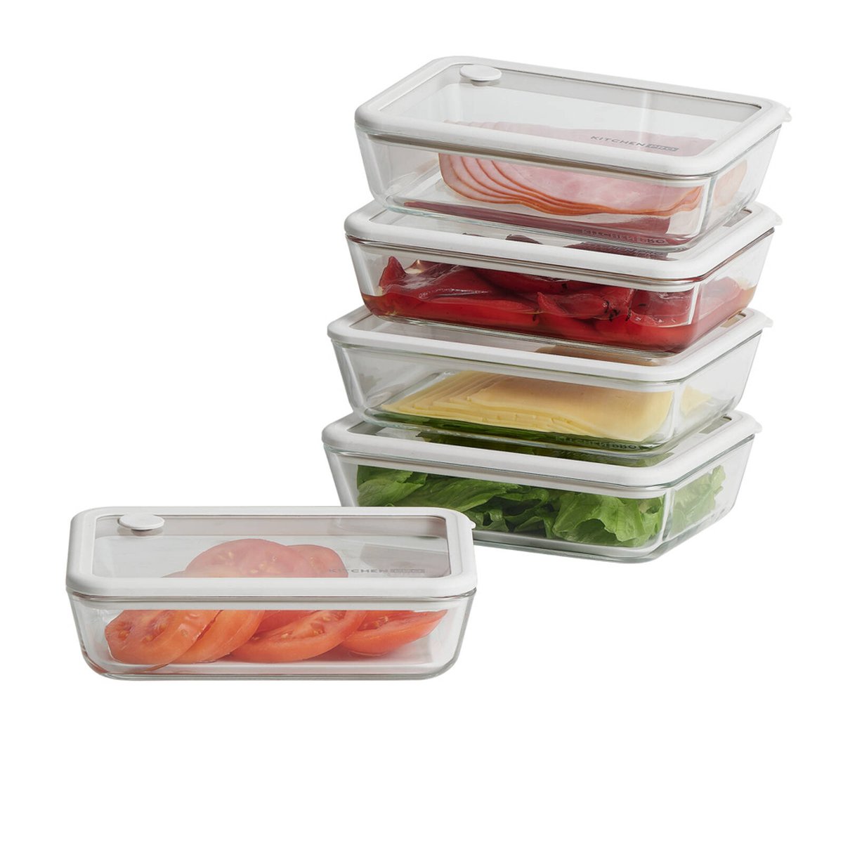 Kitchen Pro Airlock Rectangular Glass Container 700mL Set of 5 ...