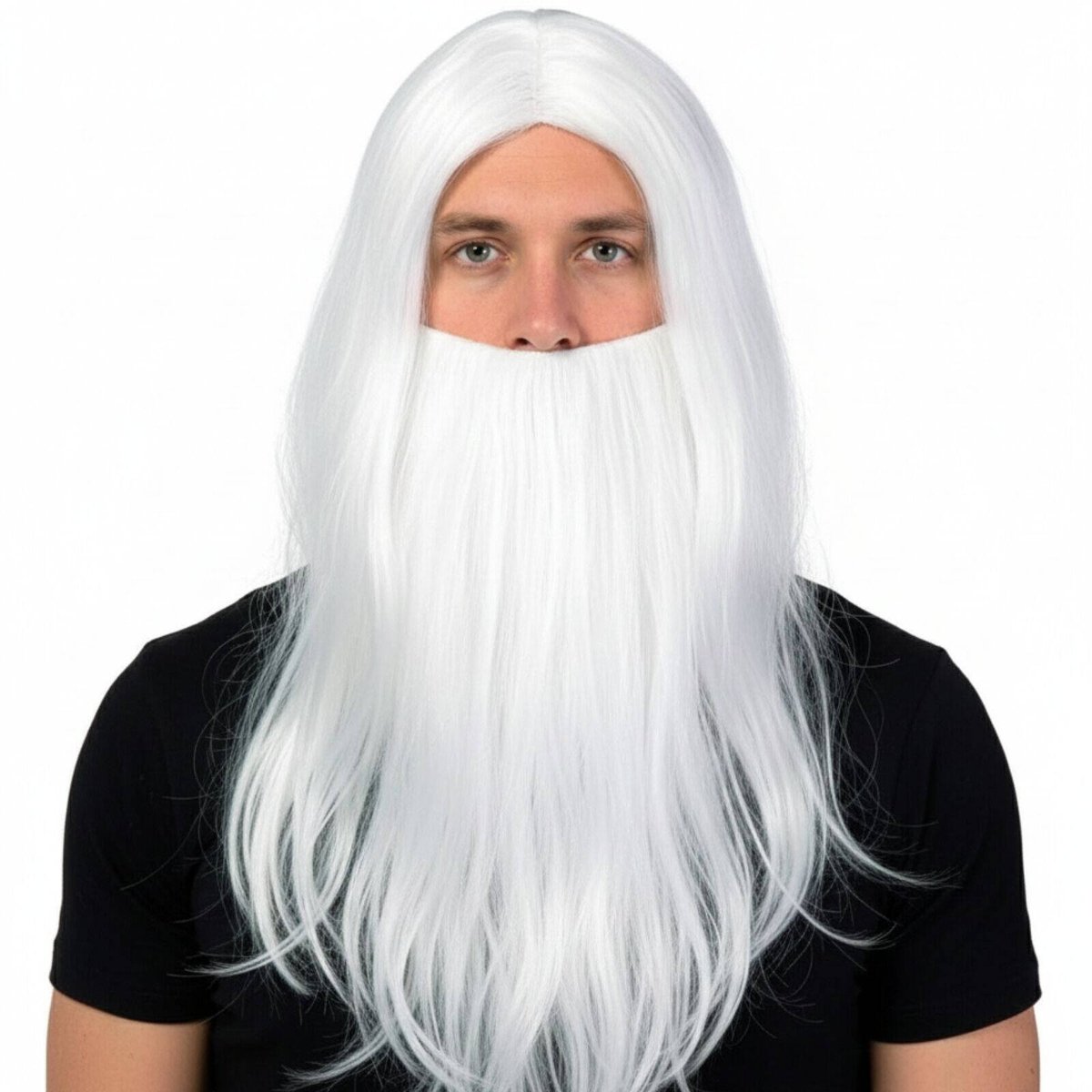 White Wizard Wig and Beard Hair Costume Halloween Merlin Gandalf ...