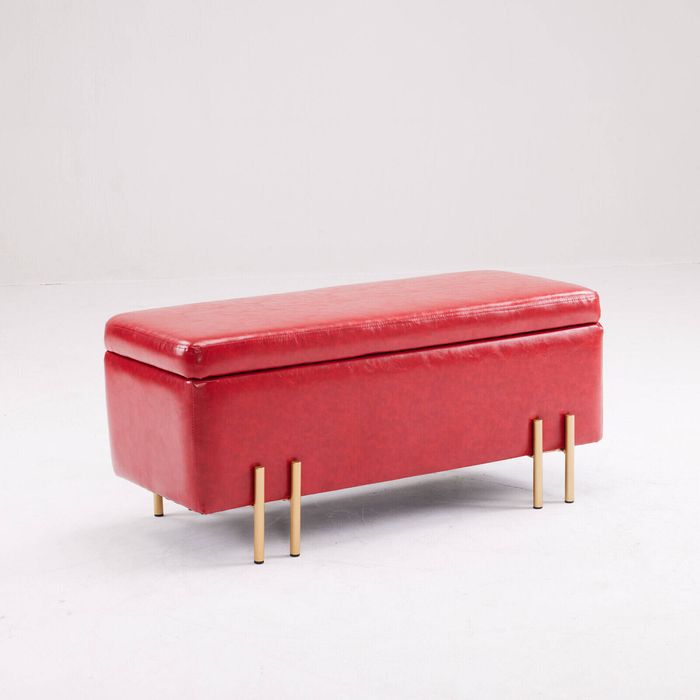 La Bella 97cm Red Storage Ottoman Bench Seat Chest Couch Stool PU ...