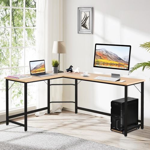 Costway Corner Computer Desk Home Office w/CPU Stand Natural - Bunnings ...