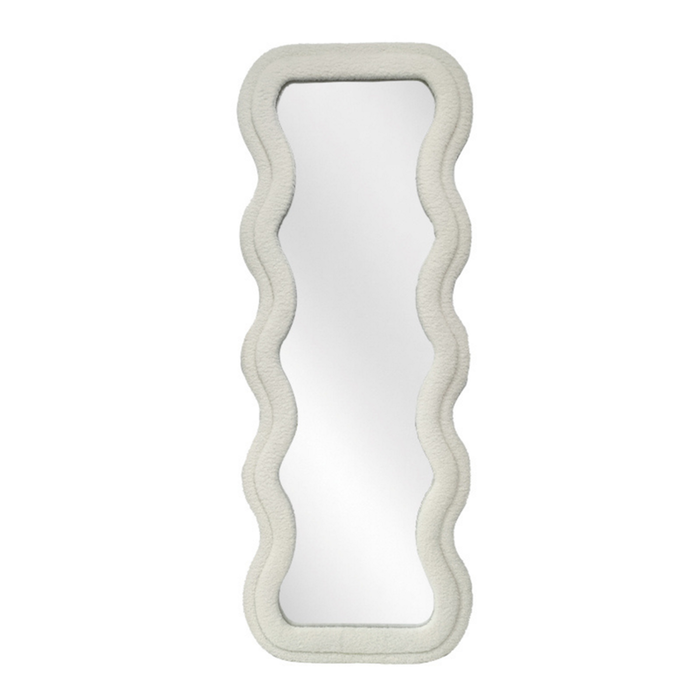 Best World 160 cm x 60 cm White Modern Wavy Teddy Velvet Mirror ...