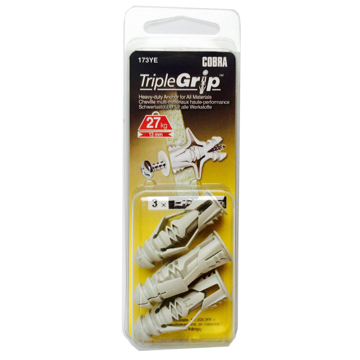 Cobra 6.0mm 173YE Triple Grip Anchor Screws - 3 Pack - Bunnings Australia