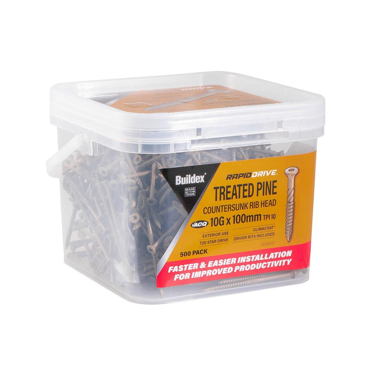 Buildex RapidDrive Treated Pine Screws 10G x 100mm Climacoat - 500 Pack ...