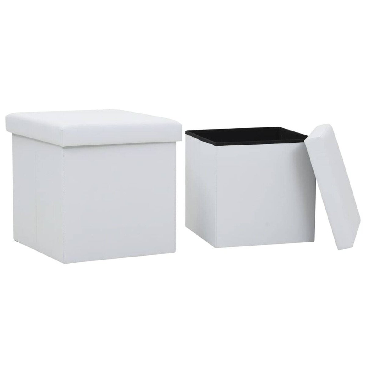 vidaXL Folding Storage Stools Footstool Container 2 pcs White Faux ...