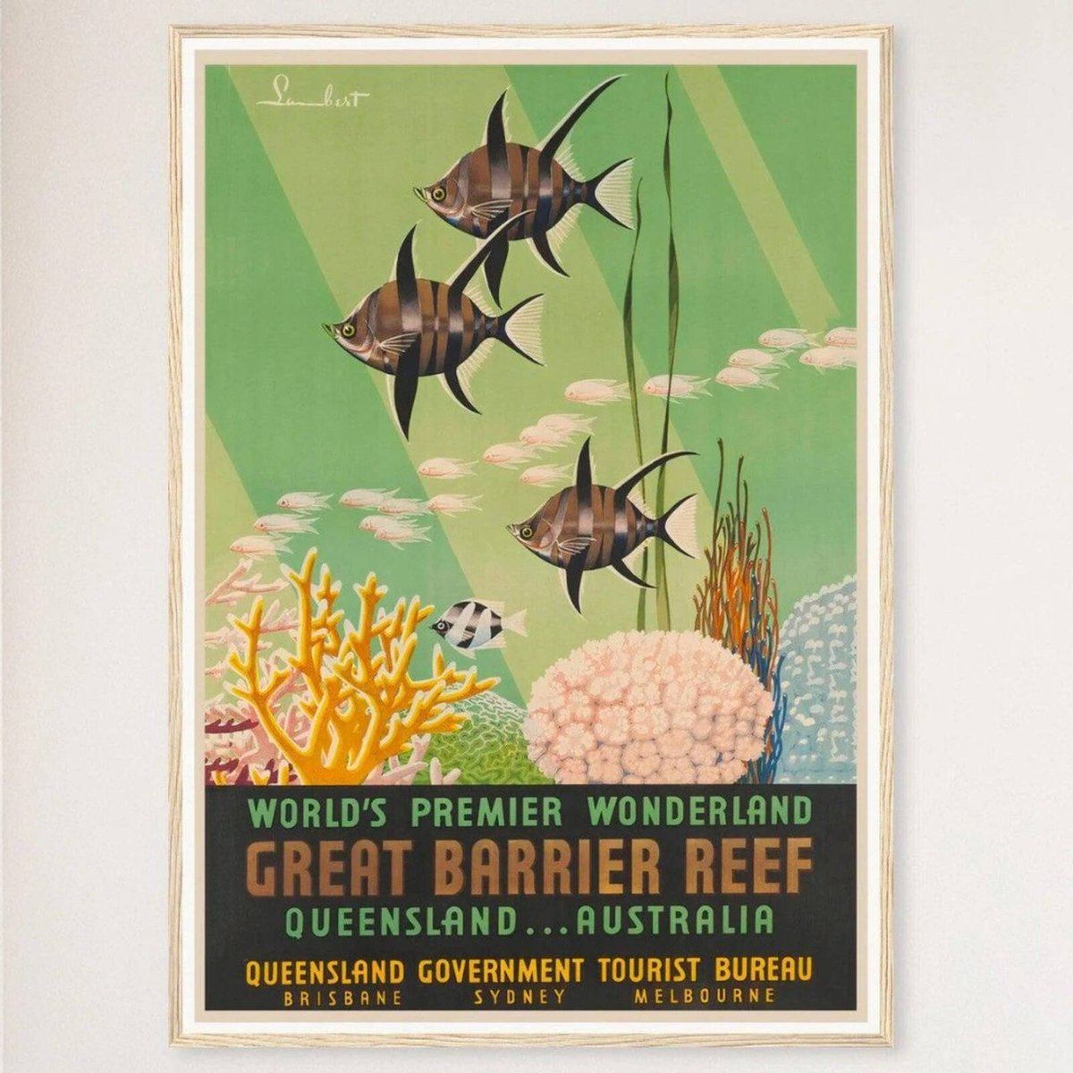 Galrie Vintage Great Barrier Reef Travel Poster from Queensland ...