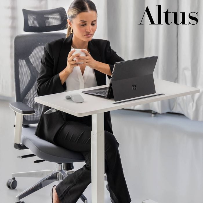 Altus Mobile Standing Desk with Wheels Pneumatic Over Bed Table ...