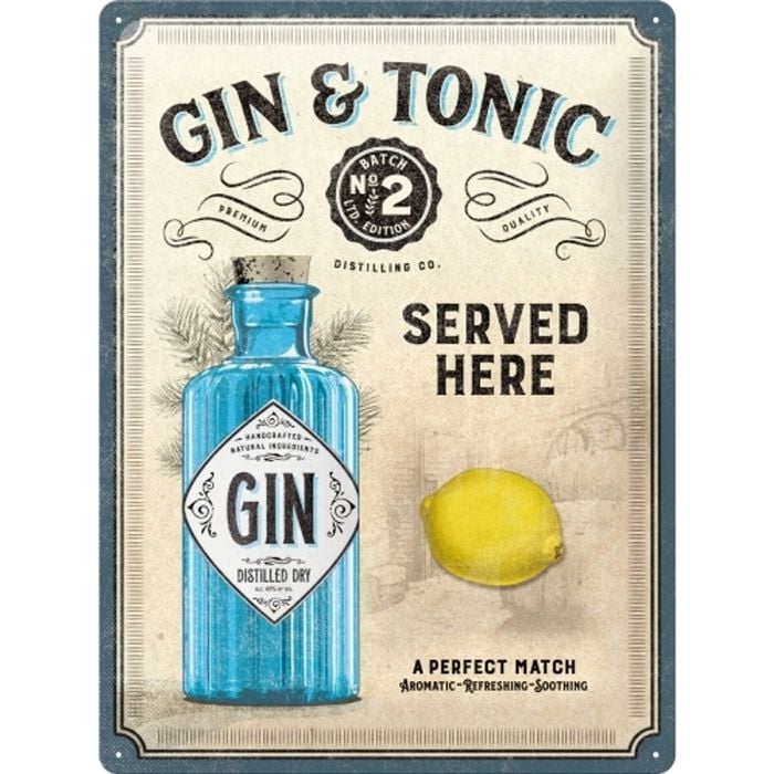 Nostalgic Art Gin & Tonic Served Here 30x40cm Large Metal Sign Bar Wall ...