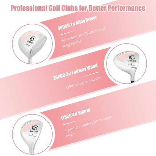Costway Golf Clubs Set w/Bag&10PCs Alloy/Graphite Drive Pink, Right ...