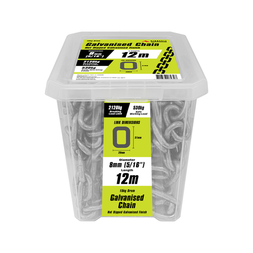 Pinnacle 8mm 5/16" x 12m Galvanised Chain - Bunnings Australia