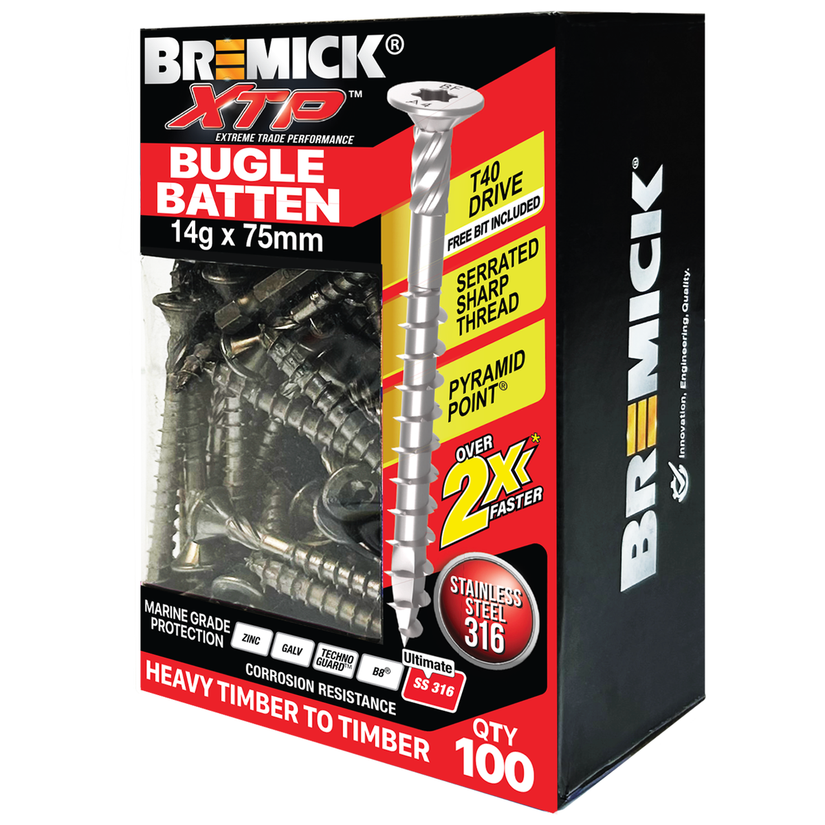 Bremick XTP 14g x 75mm T40 Stainless Steel 316 Bugle Batten - 100 Pack ...