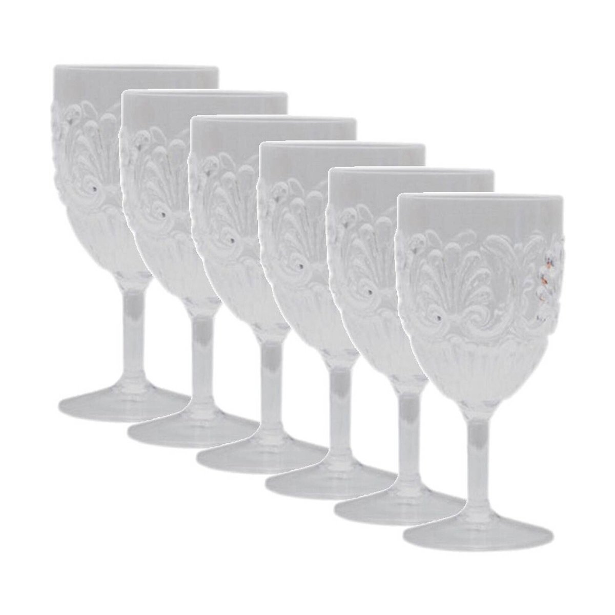 6PK SS Collective Clear Scallop Design Acrylic Wine Glass Drinkware ...