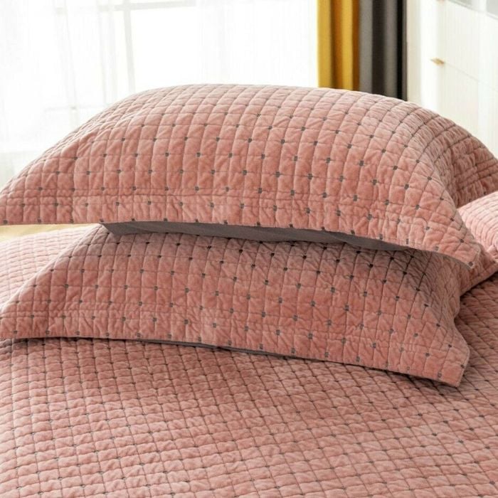 3 Pce 100% Cotton Velvet Reversible Quilted Coverlet Set Concordia Pink ...