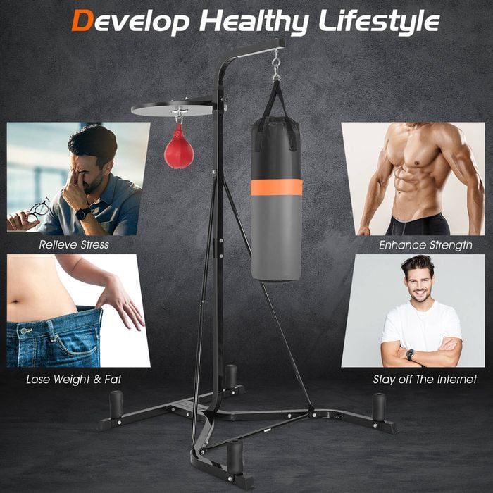 Costway 2-in-1 Boxing Training Stand Punching Sandbag Speed Ball Home ...