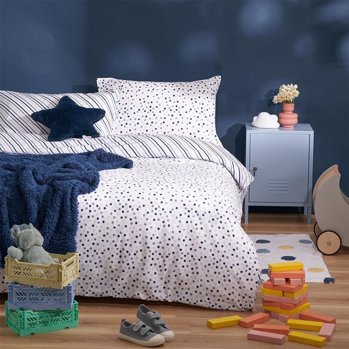 Minikins Reversible Single Bed Quilt Cover Set Blue Spot Printed ...