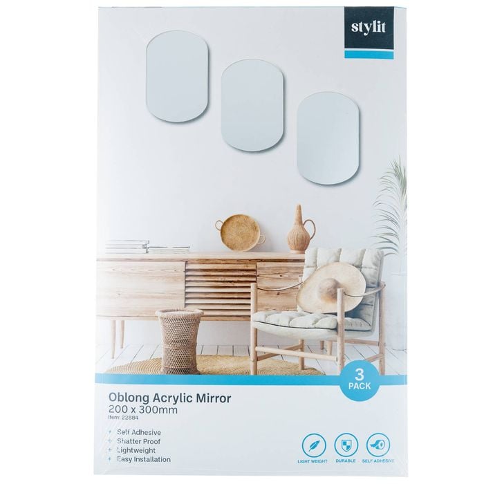 Stylit 200 x 300mm Oblong Acrylic Mirror - 3 Pack - Bunnings Australia