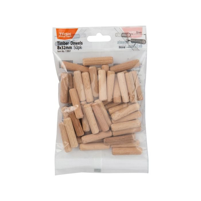 Taskmaster 8 x 32mm Timber Dowel Connectors - 50 Pack - Bunnings Australia